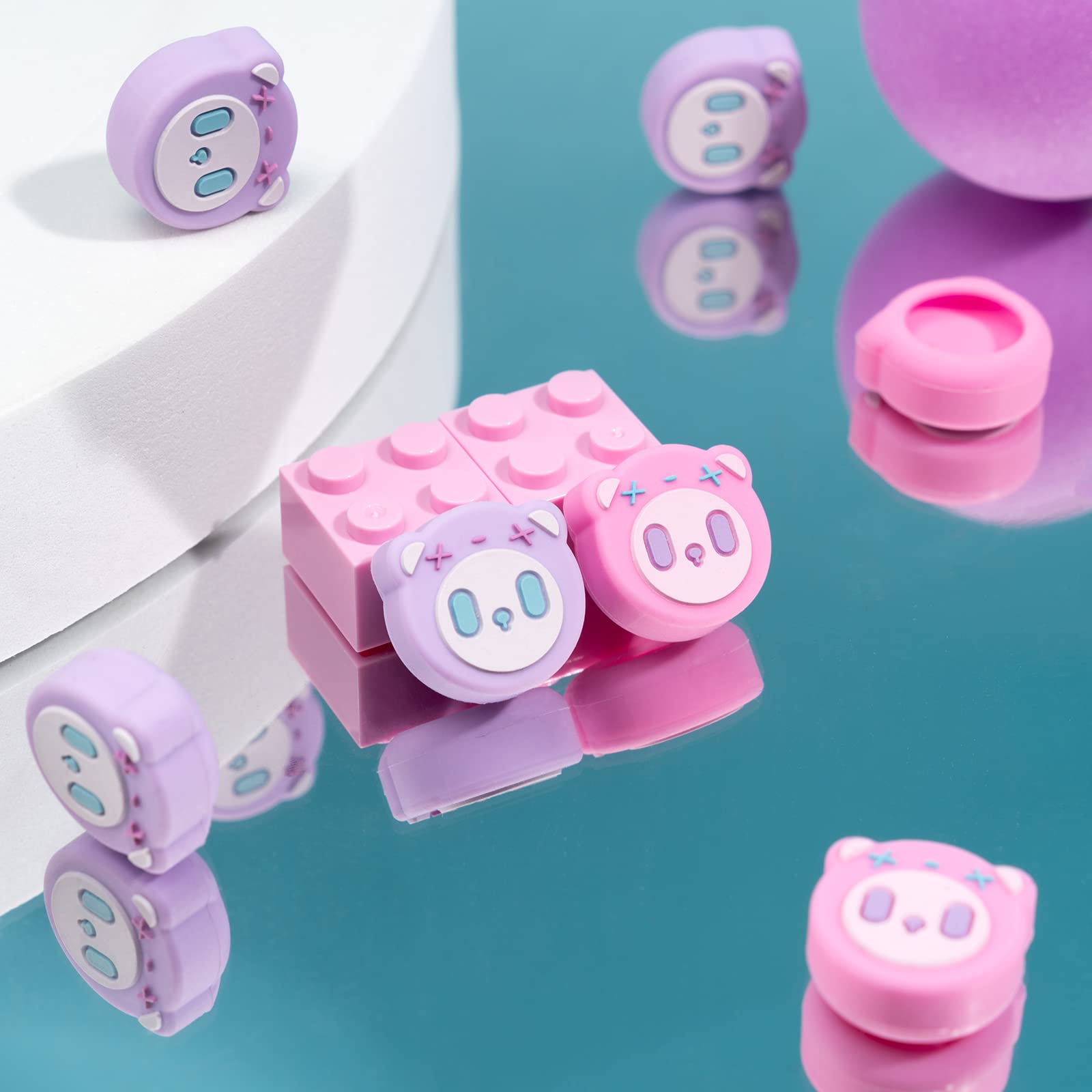 GeekShare 4PCS Cute Animal Theme Thumb Grip Caps,Soft Silicone Joystick Cover Compatible with Nintendo Switch/OLED/Switch Lite Only - Gemini Bear