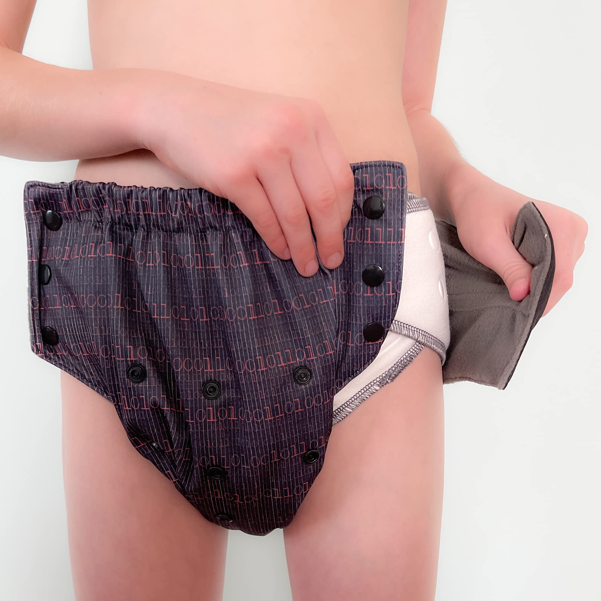 Special Needs Big Kids' Protective Briefs: Nighttime Cloth Diaper Set for Incontinence & Bedwetting, Age 6-16 Years (Olive Green, Junior 2)