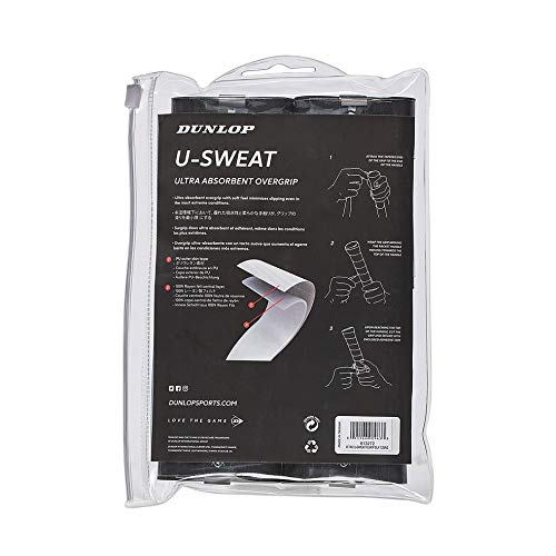 Dunlop Sports U Sweat Overgrip, 12 Grip Bag, Black