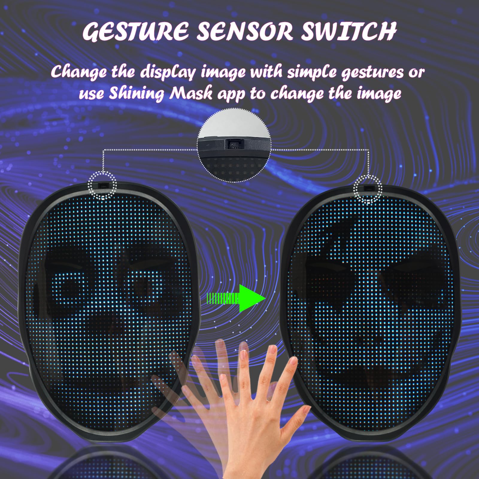Depointer Life Led Mask with Rechargeable Bluetooth-compatible App Controlled, Customizable Shining Mask, Lighted Face Transforming Mask, unisex-child
