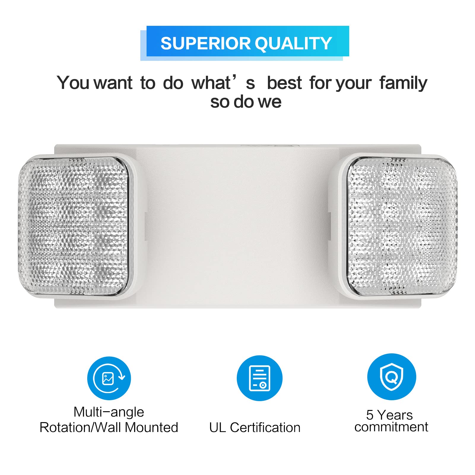 SPECTSUN Emergency Light White, Commercial Emergency Light with Battery Backup, Emergency Lighting Fixture/Emergency Light Combo/Emergency Sign Light//Emergency Light Home - 1 Pack (Square Head)