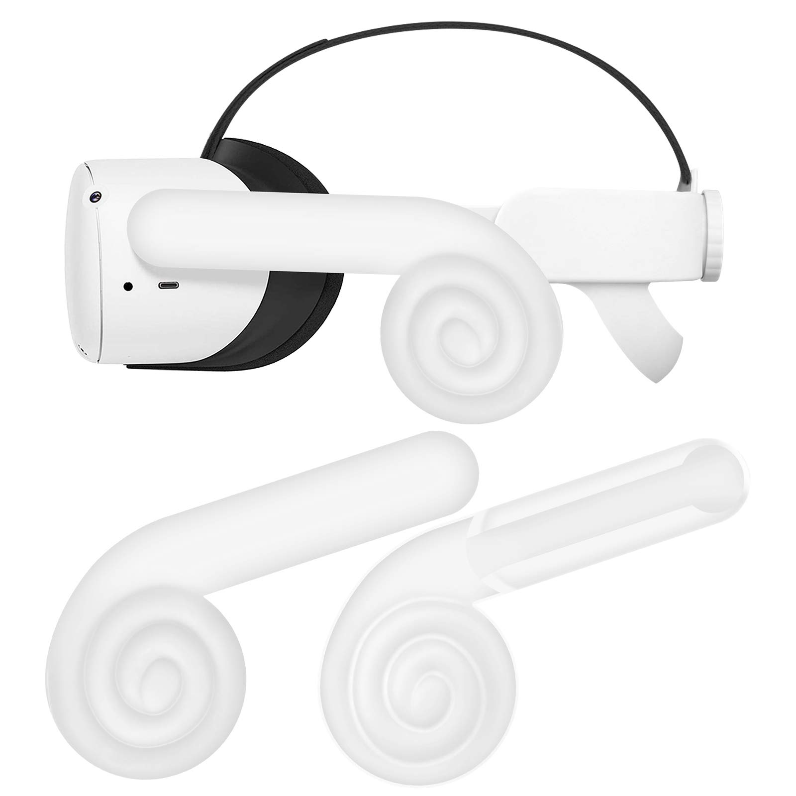 Elygo, Silicone Ear Muffs for Oculus Quest 2 Headset Spiral Ear Cover Protection,Sound Amplification Noise Reduction Earbuds Quest 2 Accessories (White)