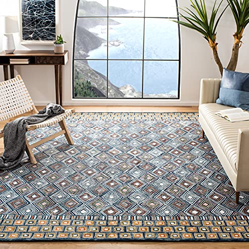 SAFAVIEH Aspen Collection Area Rug - 5' x 8', Blue & Gold, Handmade Boho Wool, Ideal for High Traffic Areas in Living Room, Bedroom (APN810M)