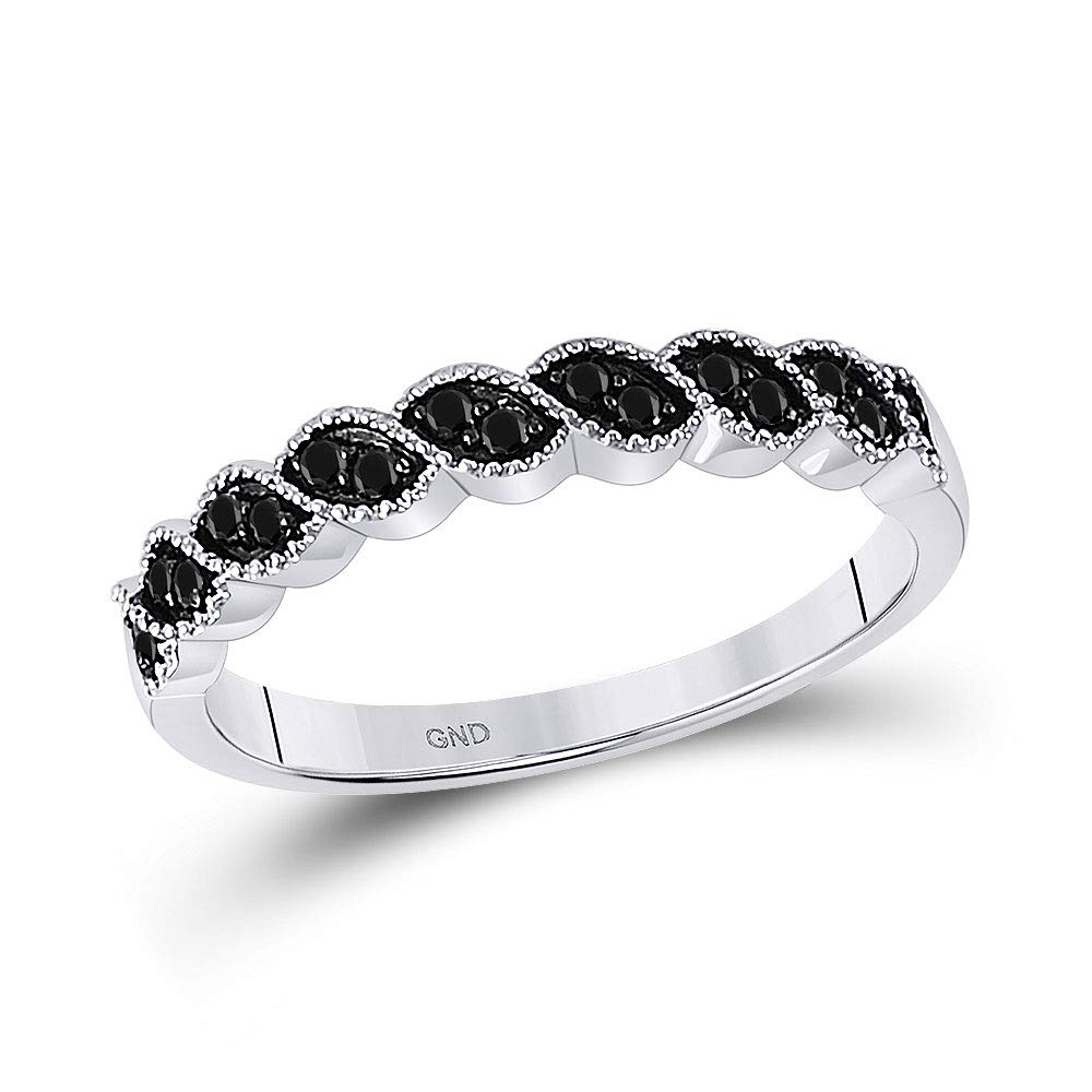 Dazzlingrock Collection 10k White Gold Black Round Diamond Women's Anniversary Band 1/6 ctw
