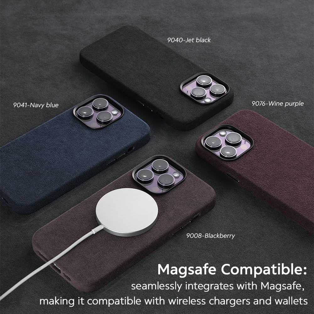 Deppa Full Body Alcantara case for iPhone 14 Pro Max (6.7') Shockproof Suede Cover with Magsafe Wireless Charging [Genuine Italian Alcantara] Enhanced Camera Protection| (Brown)