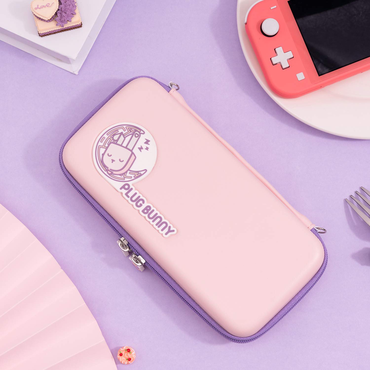Geekshare Cute Plug Bunny Case Compatible with Nintendo Switch Lite - Portable Slim Travel Carrying Case fit Switch Lite & Game Accessories - with a Removable Wrist Strap