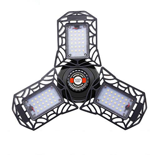 Dudu Cream LED Garage Lights 80W, 8000LM Deformable E26/E27 Garage Ceiling Lighting,CRI 80,6500K,50000H Life Time, 3 Panels Adjustable Aluminum Commercial Lighting for Shop, Warehouse, Barn…