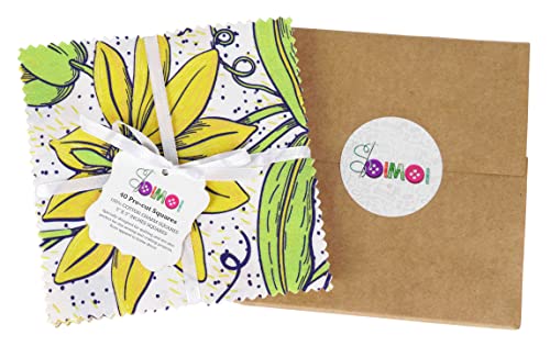 Soimoi Honey Bee Print Precut 5-inch Cotton Fabric Quilting Squares Charm Pack DIY Patchwork Sewing Craft- White & Yellow
