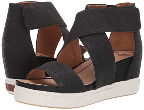 Dr. Scholl's Shoes Women's Sheena Wedge Sandal, Black Smooth Perforated, 8 M US