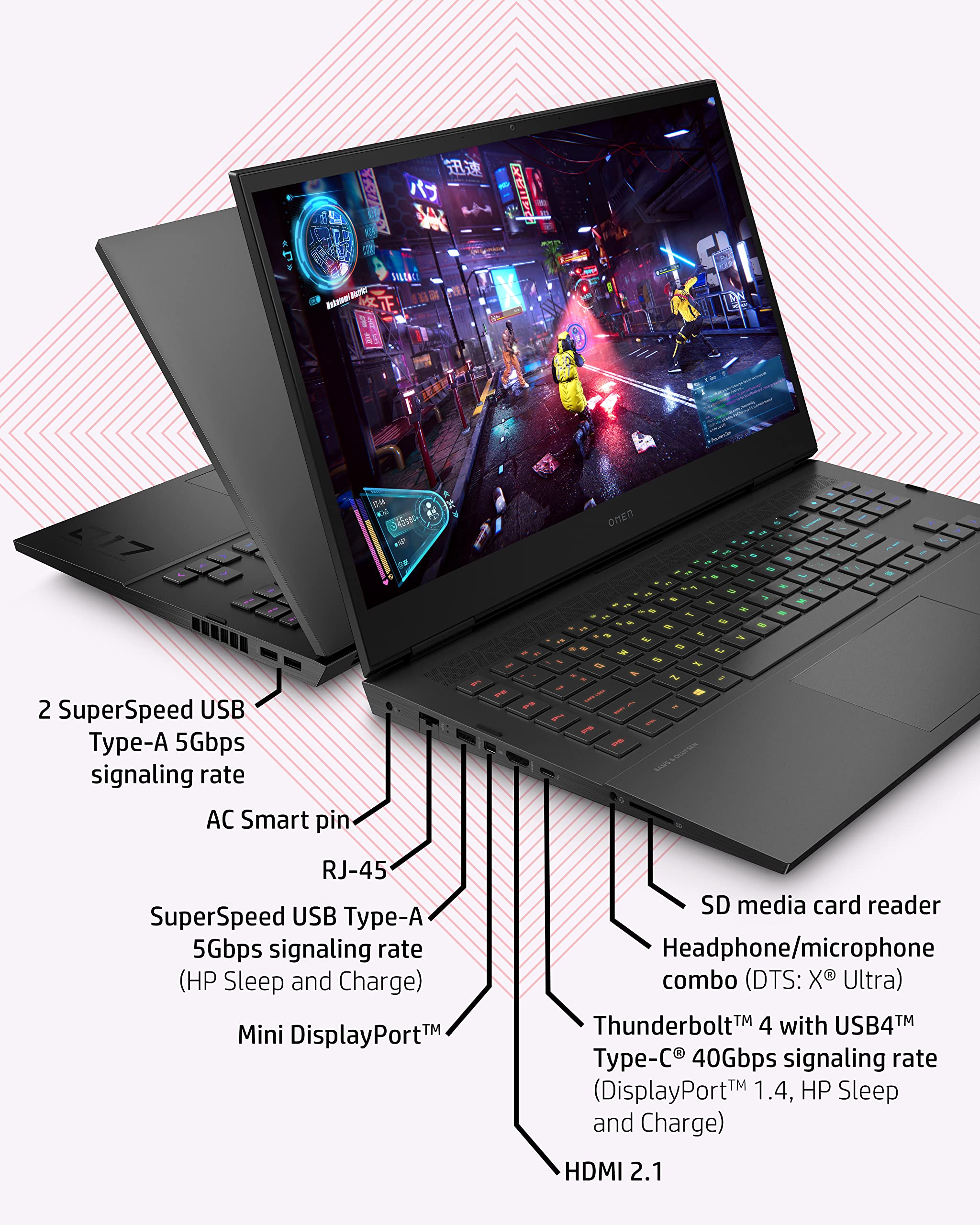 HP OMEN 17.3" 165Hz QHD Gaming Laptop, 12th Gen Intel 12-Core i7-12700H, NVIDIA GeForce RTX 3070 Ti 8GB, 32GB DDR5 RAM, 1TB PCIe SSD, Thunderbolt, Per Key RGB Backlit, RJ-45, Windows 11 Pro(VR Ready)