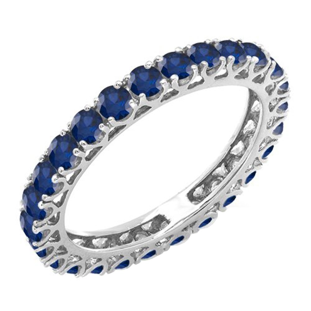 Dazzlingrock Collection 1.80 Carat (Ctw) 10K Blue Sapphire Women Eternity Wedding Stackable Band 1 3/4 CT, White Gold, Size 7