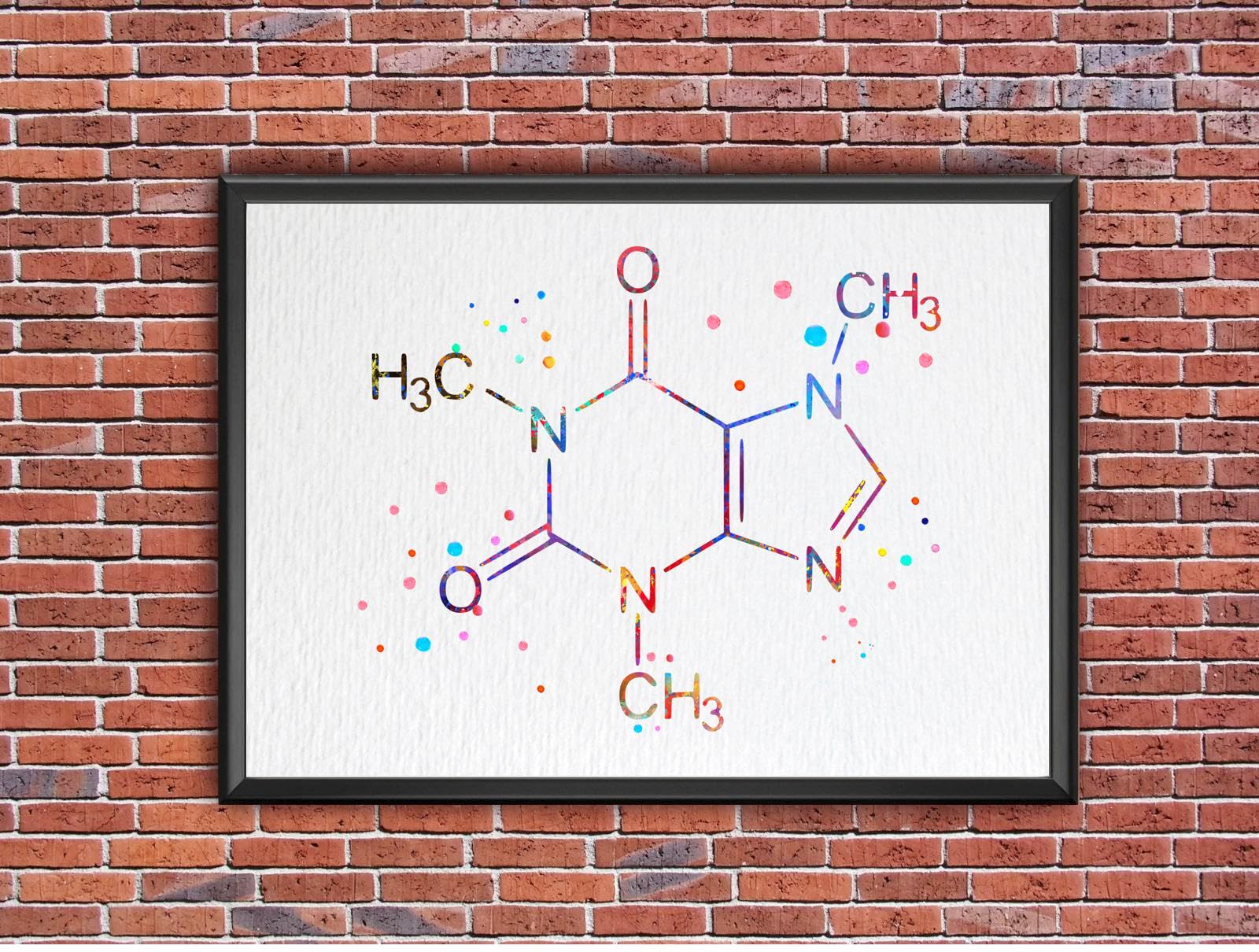 Dignovel Studios 8X10 Unframed Caffeine Molecule Chemical Symbol Watercolor Art Print Poster Housewarming Wall Giclee Office Home Decor DN536