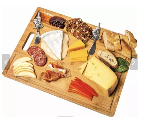 Large Organic Bamboo Cutting Board - Wooden Charcuterie Cheese Serving Platter, X-Large