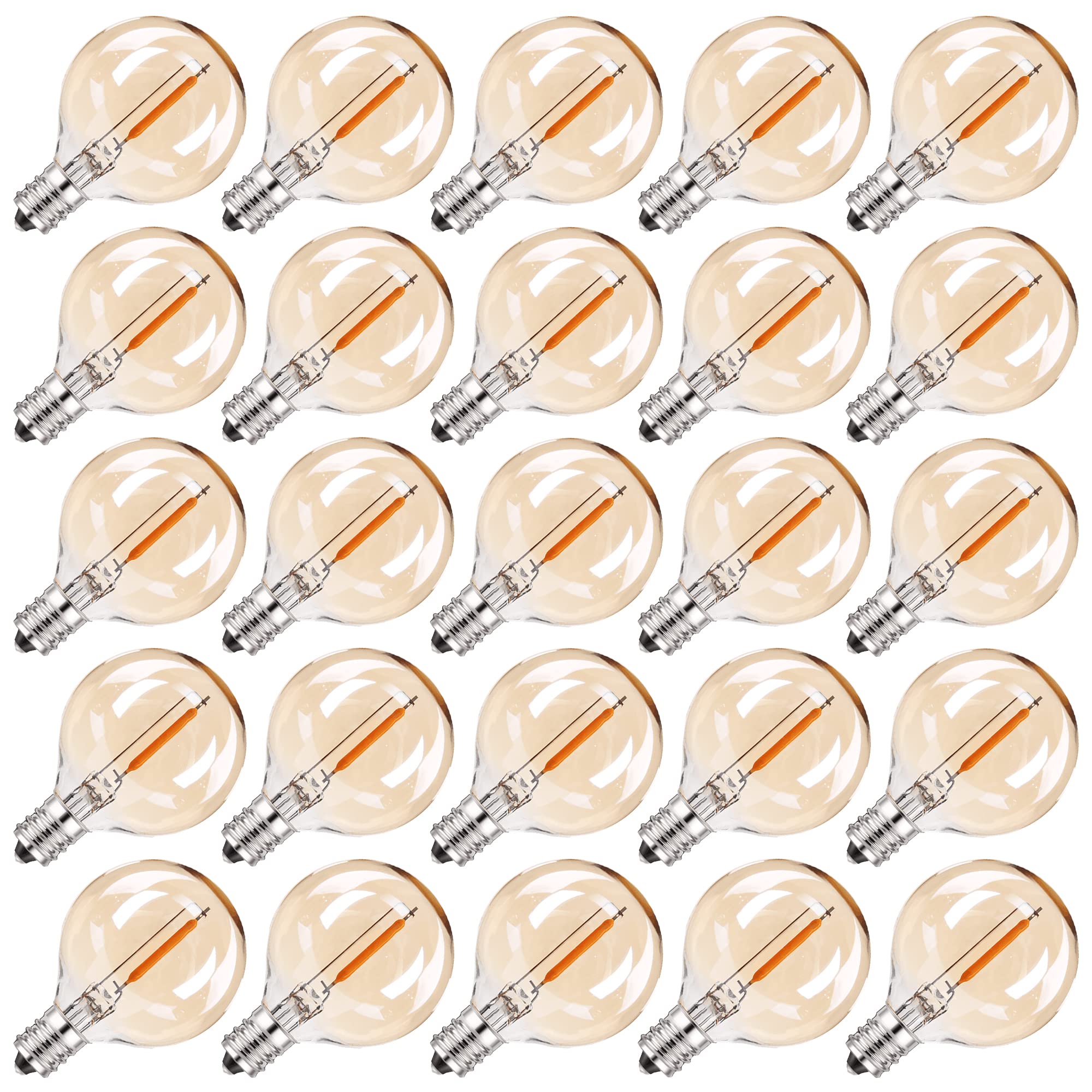 Sphoon Pack of 25 G40 Amber Glass Led Replacement Bulbs, 1W Equivalent 10W E12 Screw Base Soft Warm 2200K Globe Light Bulb for Indoor & Outdoor Led String Light Party Patio Garden Decor, CRI 90+