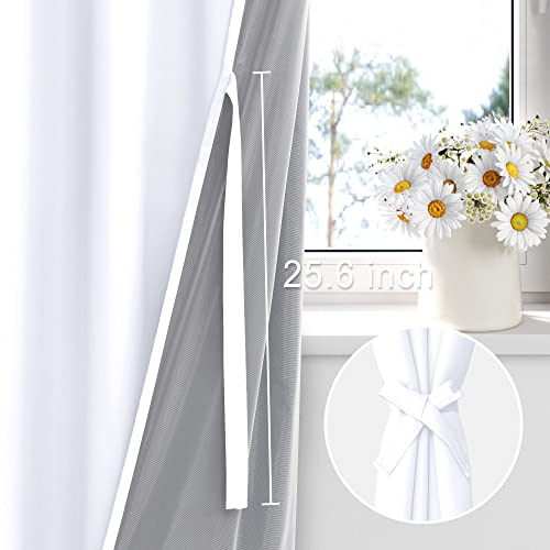 XWZO 100% Blackout Curtains 2 Panels with Tiebacks- Heat and Full Light Blocking Window Treatment with Black Liner for Bedroom/Nursery, Grommet Top,White, W52 x L84 Inches Long, Set of 2