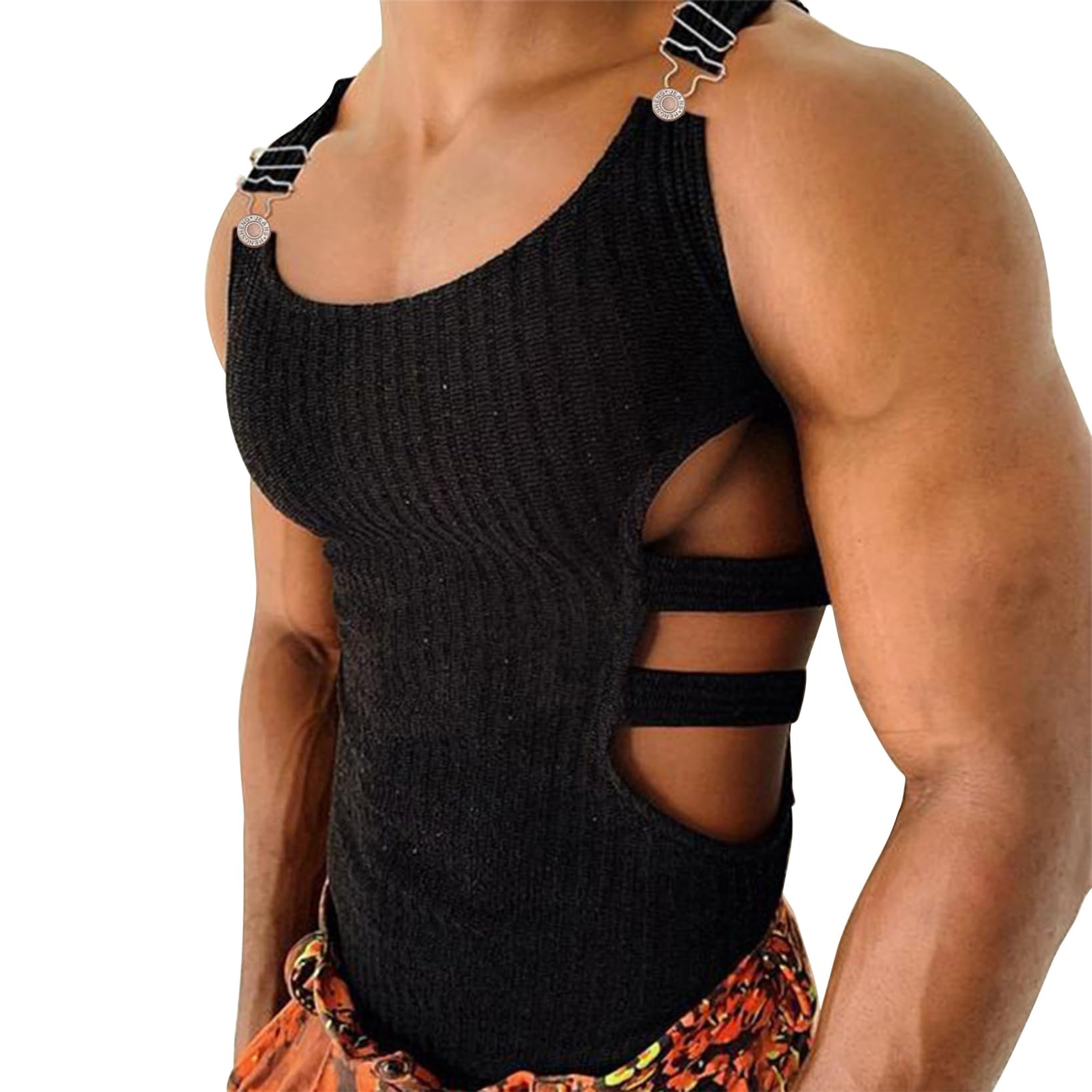 Hansber Men's Hollow Out Side Tank Top Compression Athletic Muscle T-Shirt Rave Vest Clubwear Type A Medium