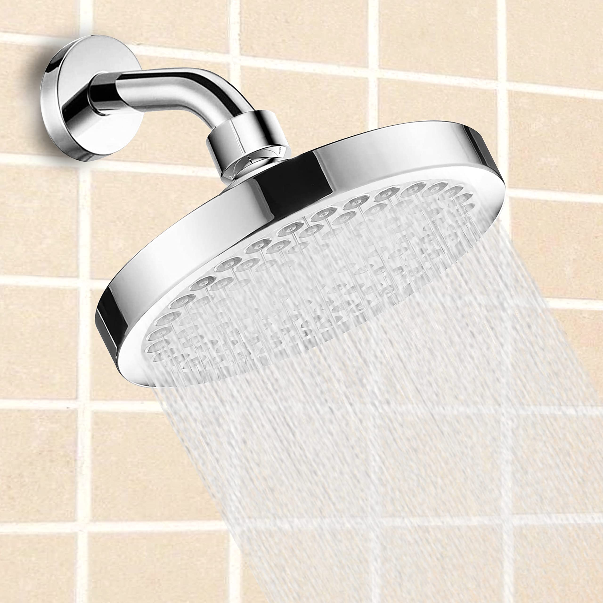 HandyCondo High Pressure Shower Head 6 Inch | Showerhead Is Perfect For Homes With Low Water Pressure | Leakproof Fixed Shower Heads With Angle-Adjustable Swivel Ball (Chrome)