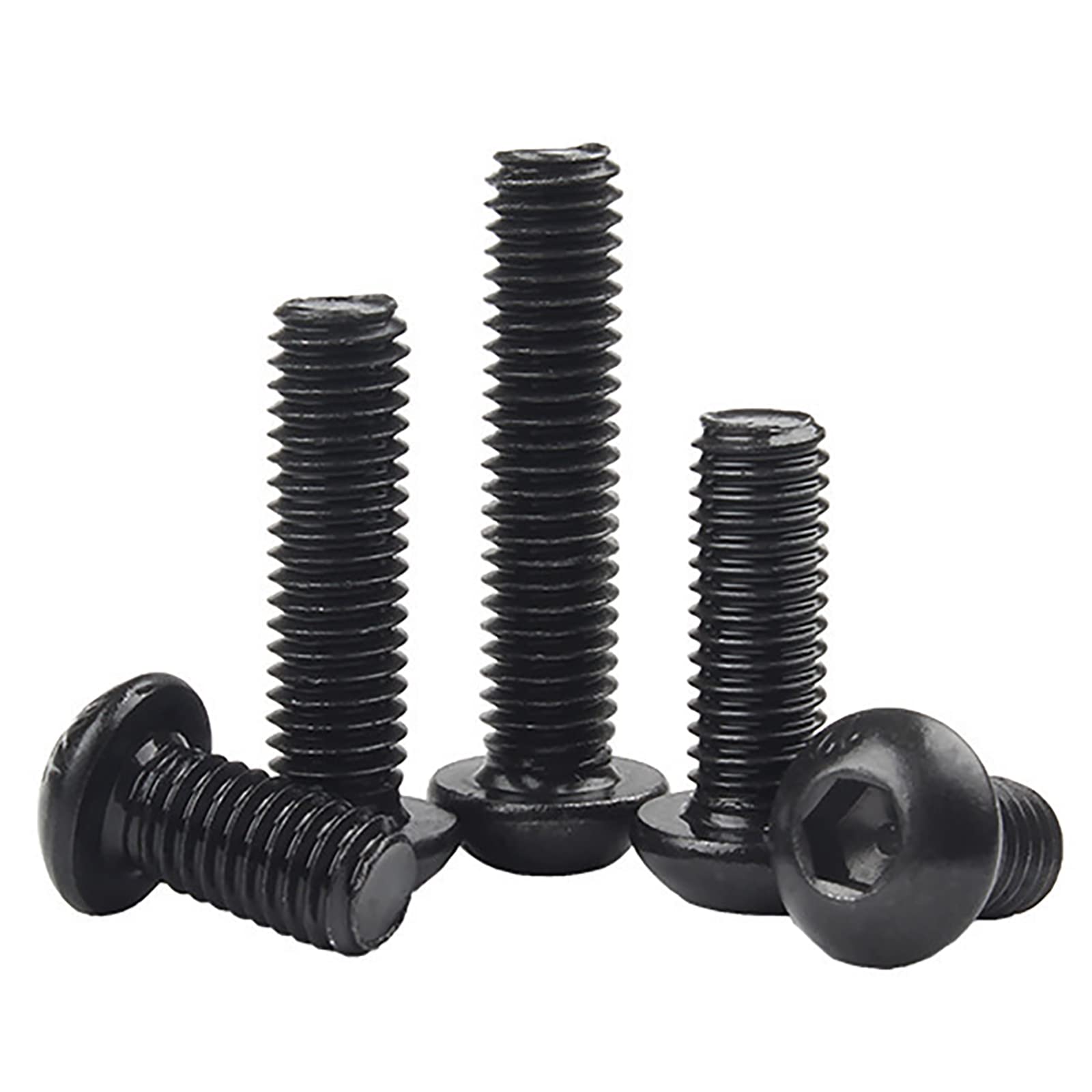HanTof 125PCS Button Head Hex Socket Cap Screws Bolts, Black Grade 10.9 Alloy Steel, Metric M3 x 8/12/16/20/25mm Allen Head Hex Socket Drive Machine Screw Set with Hex Key, Fully Threaded Pitch: 0.5mm