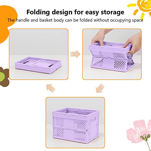 DI QIU REN 2 Pack Pastel Crates for Storage, Plastic Stackable Crates Small Baskets with Handles, Cute Mini Crates for Home Kitchen Desktop Shelf Office Organizing and Decoration(7.3x5.3x4.9)