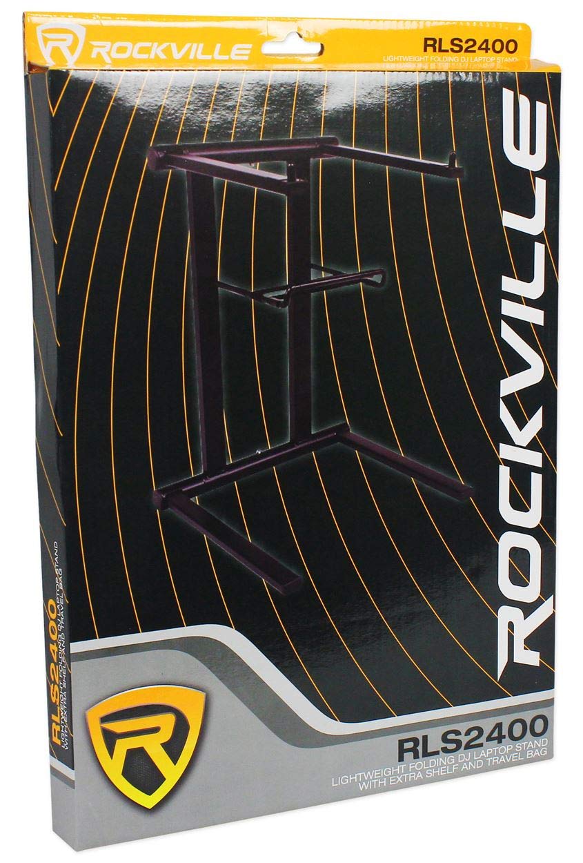 Rockville RLS2400 Lightweight Folding DJ Laptop Stand w/Extra Shelf & Travel Bag