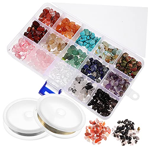 Natural Gemstone Beads 1 Box Natural Gravel Bracelets Kit Beads Irregular Gemstones Stones for Jewelry Making Round Beads Scattered Beads Natural Stone Bracelet Irregular Stones