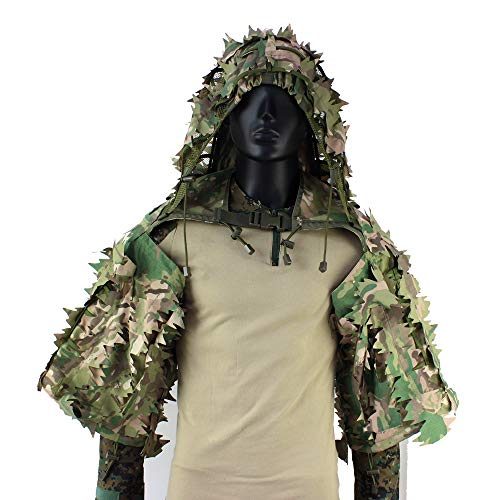 ROCOTACTICAL Sniper Ghillie Viper Hood with 3D Laser-Cut Leaves, Tactical Ghillie Suit Foundation for Wargame, Hunting, Airsoft, Sniper Coat, CP Multicam