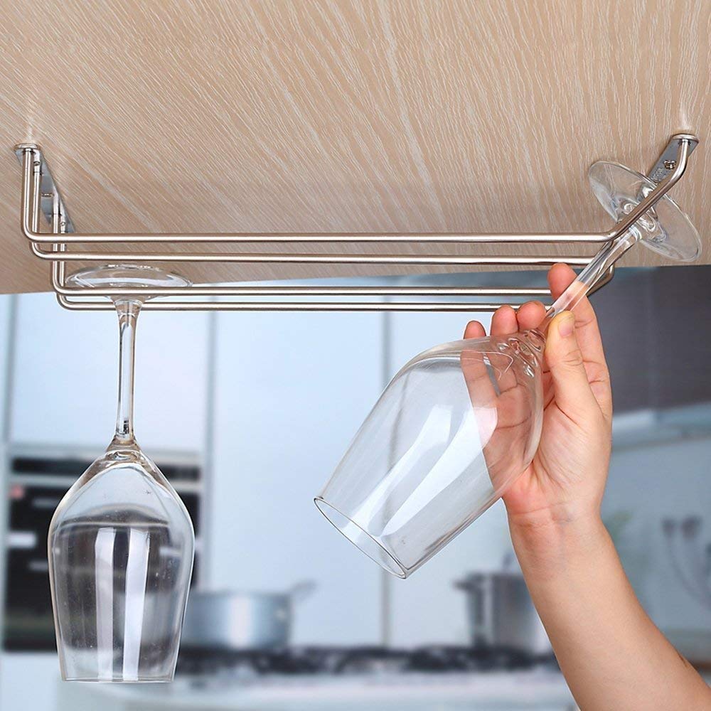 Greatstar Wine Glass Rack, Under Cabinet Wine Rack Glass Holder Stainless Steel Chrome Finish - Hanging Stemware Holder for Bar Kitchen (13inch)