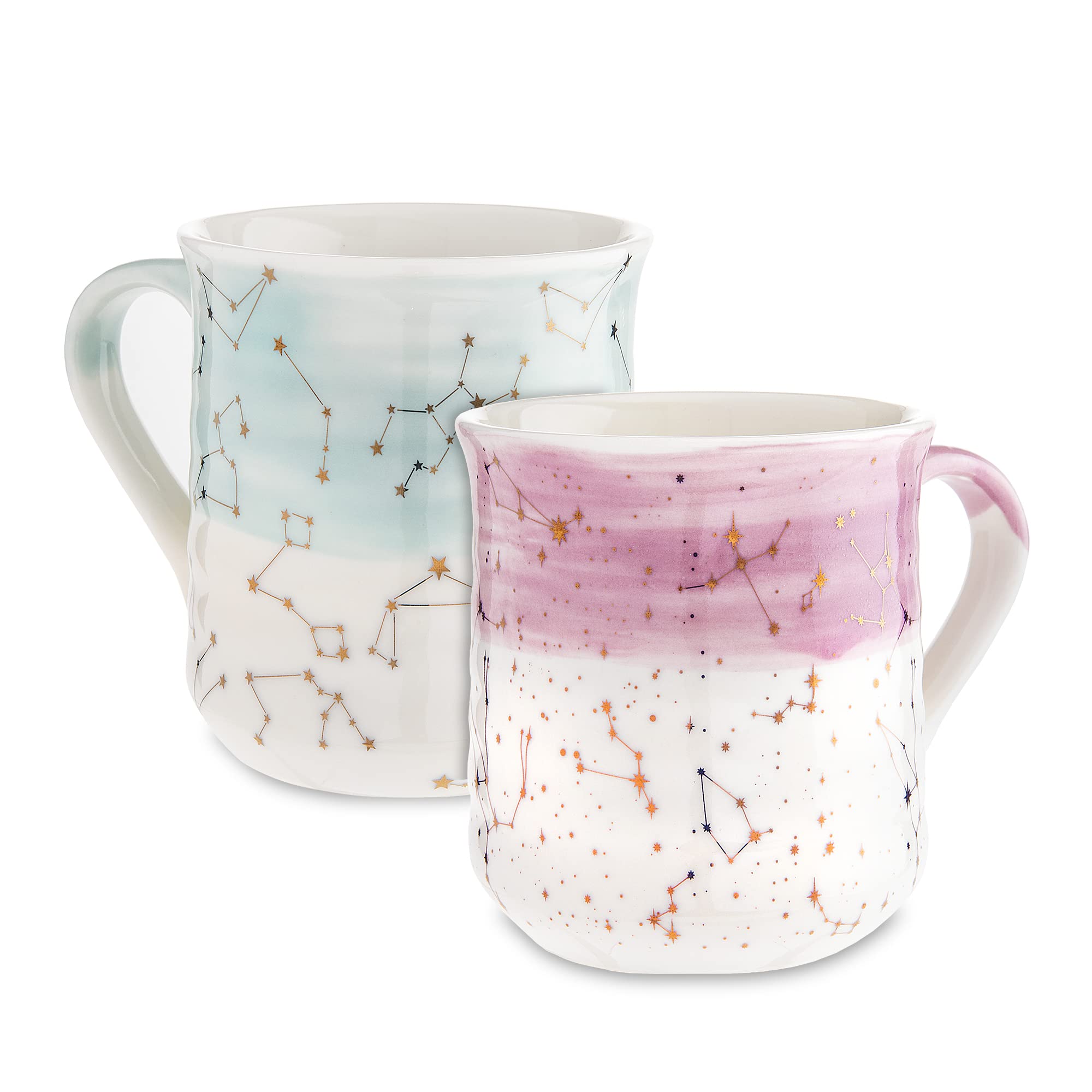 Dwell Studio Set of 2 Stoneware Coffee Mugs- Astrology Sign, Constellation Coffee Cups, Mugs for Tea, Latte, and Hot Chocolate, 17 oz (Light Blue and Pink)