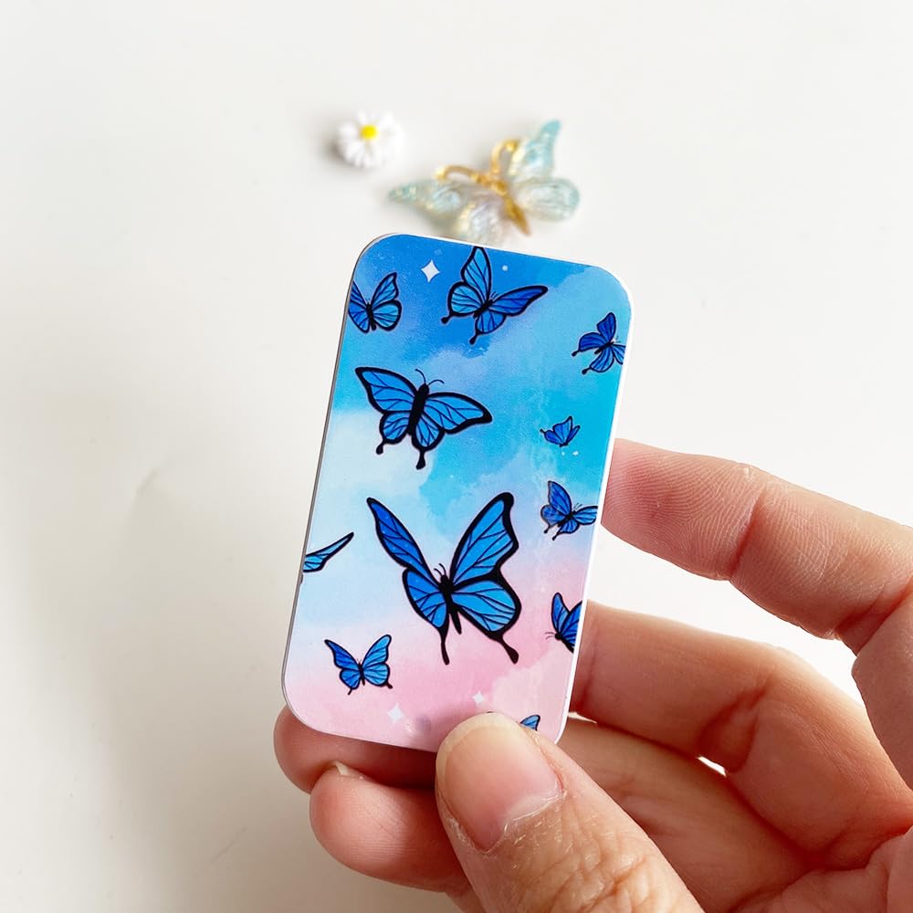 ZDDPDJ Butterfly Needle Case Magnetic Sewing Storage Tin Box and Butterfly Needle Minder for Embroidery Cross Stitch Needlepoint Art Accessories (Blue)