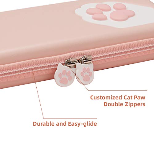GeekShare Pink Cute Cat Paw Case Compatible with Nintendo Switch/Switch OLED - Portable Hardshell Slim Travel Carrying Case fit Switch Console & Game Accessories - A Removable Wrist Strap (Pink)