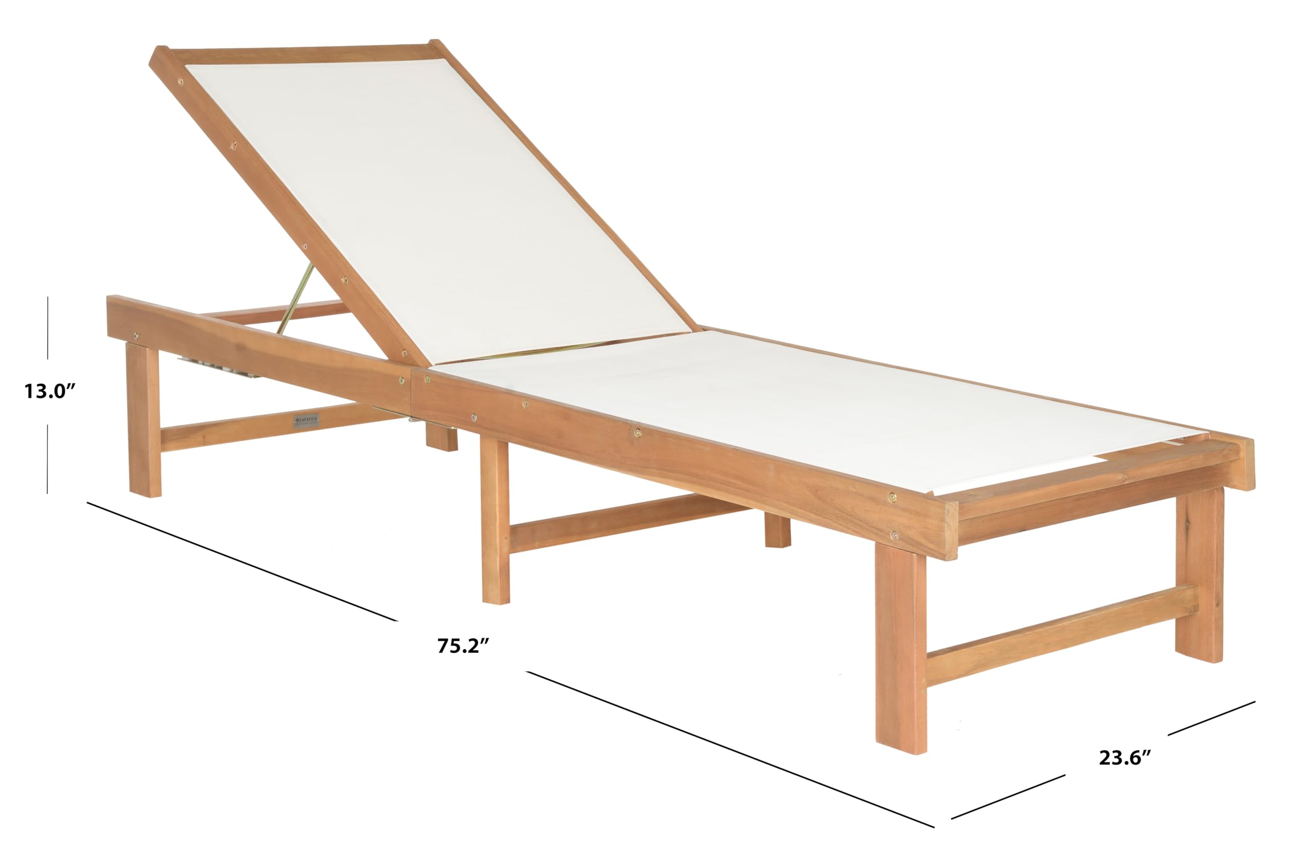 SAFAVIEH Outdoor Collection Manteca Brown Solid Wood/White Texline Fabric Adjustable Chaise Lounge Chair (PAT6708A)