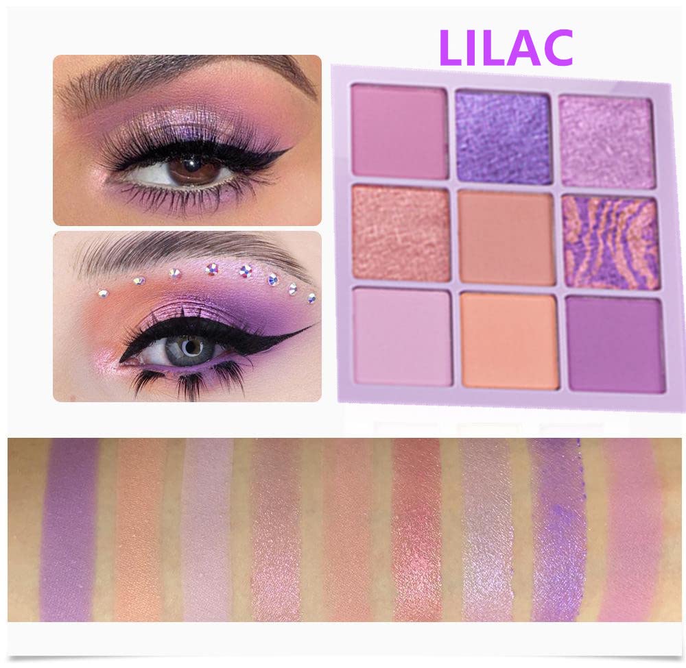 Go Ho Bronzer Purple Eyeshadow Palette,9 Colors Matte & Shimmer Eye Makeup Palette,Waterproof Cool Daily Shades Eyeshadow Palette with Prism Mirror