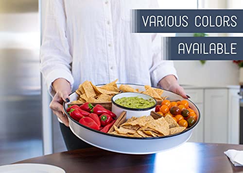 NAT & Jules Wood Partitions Matte White 16 inch Metal Enamel Divided Chip and Dip Tray