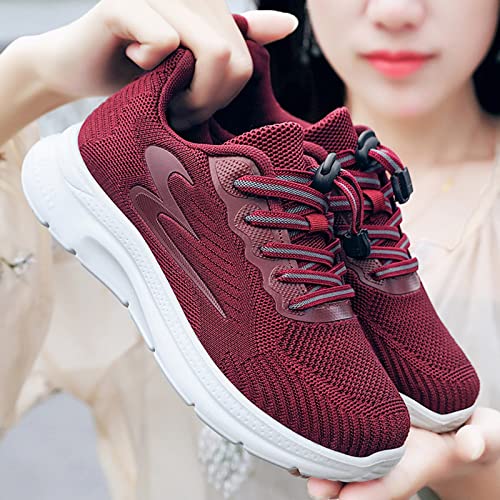 FASDNENDYS Fashion Summer and Autumn Women Shoes Fly Woven Mesh Breathable Comfortable Lightweight Collapsible Flats Red