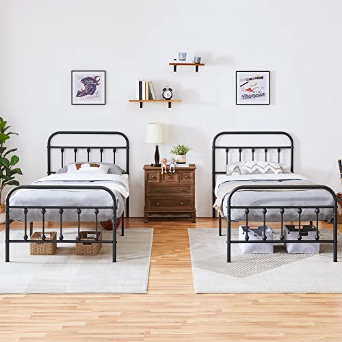 Yaheetech Classic Metal Platform Bed Frame Mattress Foundation with Victorian Style Iron-Art Headboard/Footboard/Under Bed Storage/No Box Spring Needed/Twin Size Black