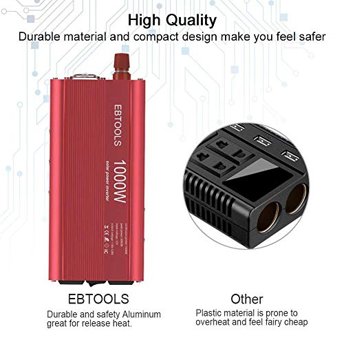 Duokon Inverter Adapter Power Converter, 1000W /2000W Inverter 12V DC to 110V AC Car Converter with 2 AC Out