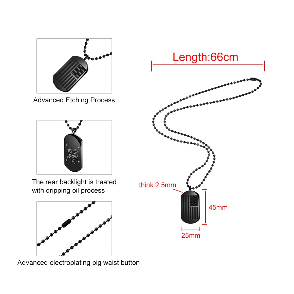 Edforce Stainless Steel American Flag We the People Dog Tag Pendant with 26" Ball Chain Necklace (Black America)