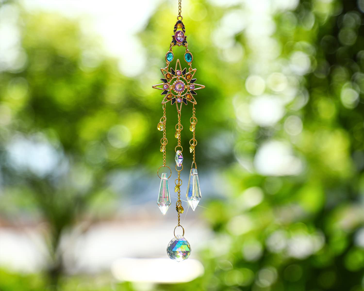 Hanging Sun Catchers with Crystals, Glass Icicle Prisms Rhinestones Suncatcher, Rainbow Maker Pendant Indoor Window Home Car Decor Gift
