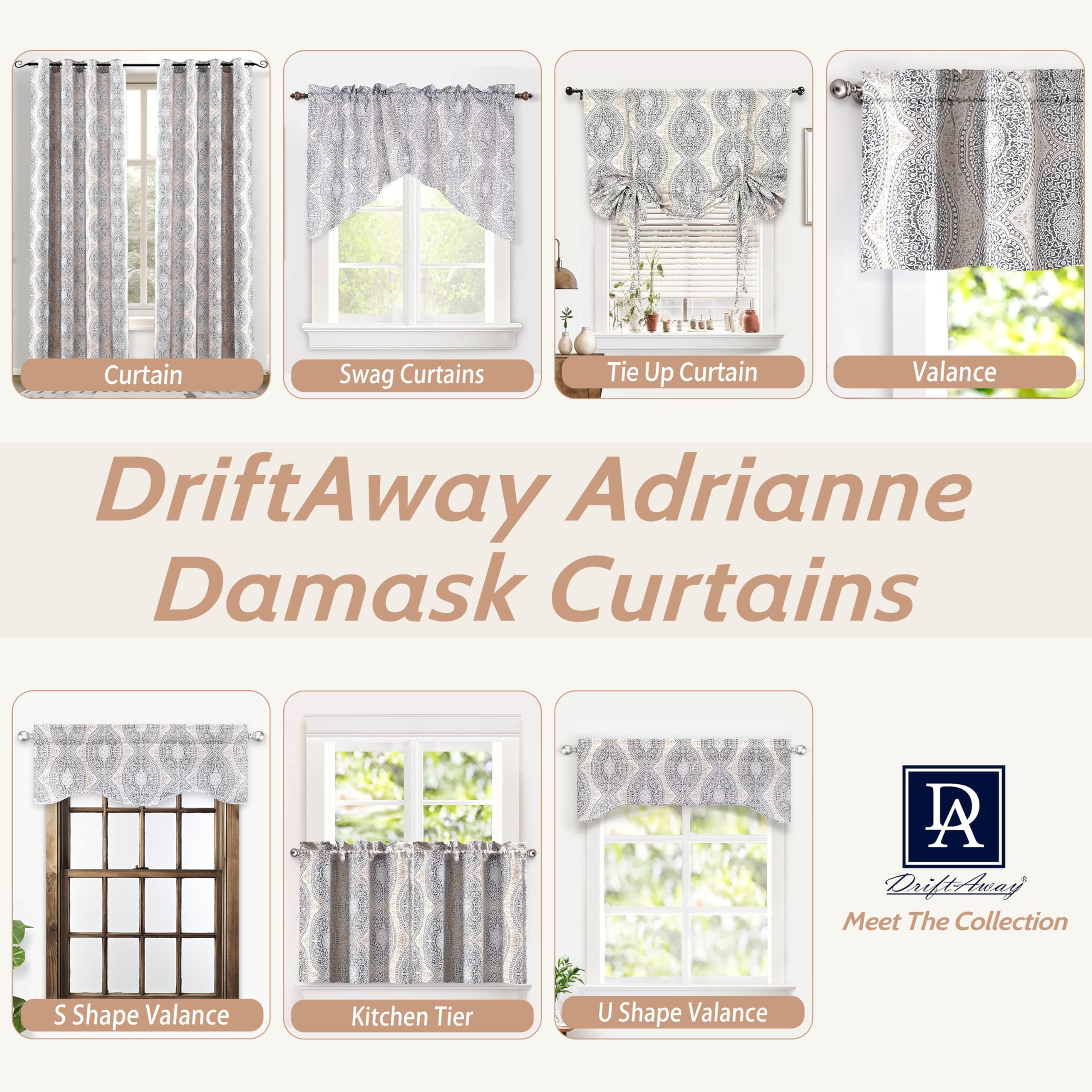 DriftAway Emily Medallion Floral Pattern Energy Saving Thermal Insulated Blackout Window Curtain Valance Grommet 2 Layers Pair 52 Inch by 18 Inch Navy Blue