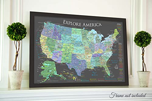 National Parks Map Poster Slate Edition (24W x 16H inches)