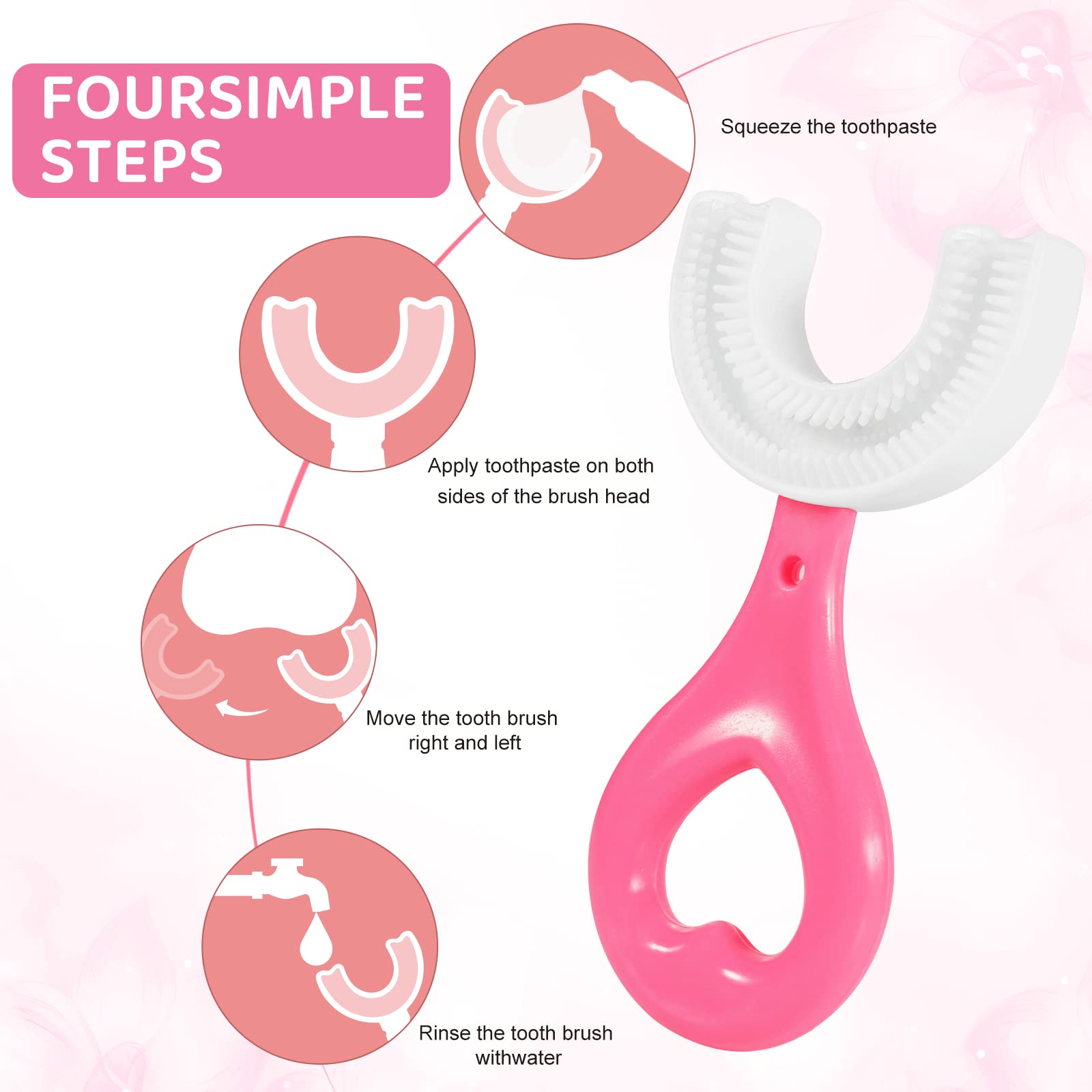 Foam Toothpaste Kids with Low Fluoride & U-Shaped Toothbrush Combo Pack,Manual Toothbrush with Food Grade Soft Silicone Head,360° Oral Teeth Clean Design Ages 2-6,Strawberry Flavor