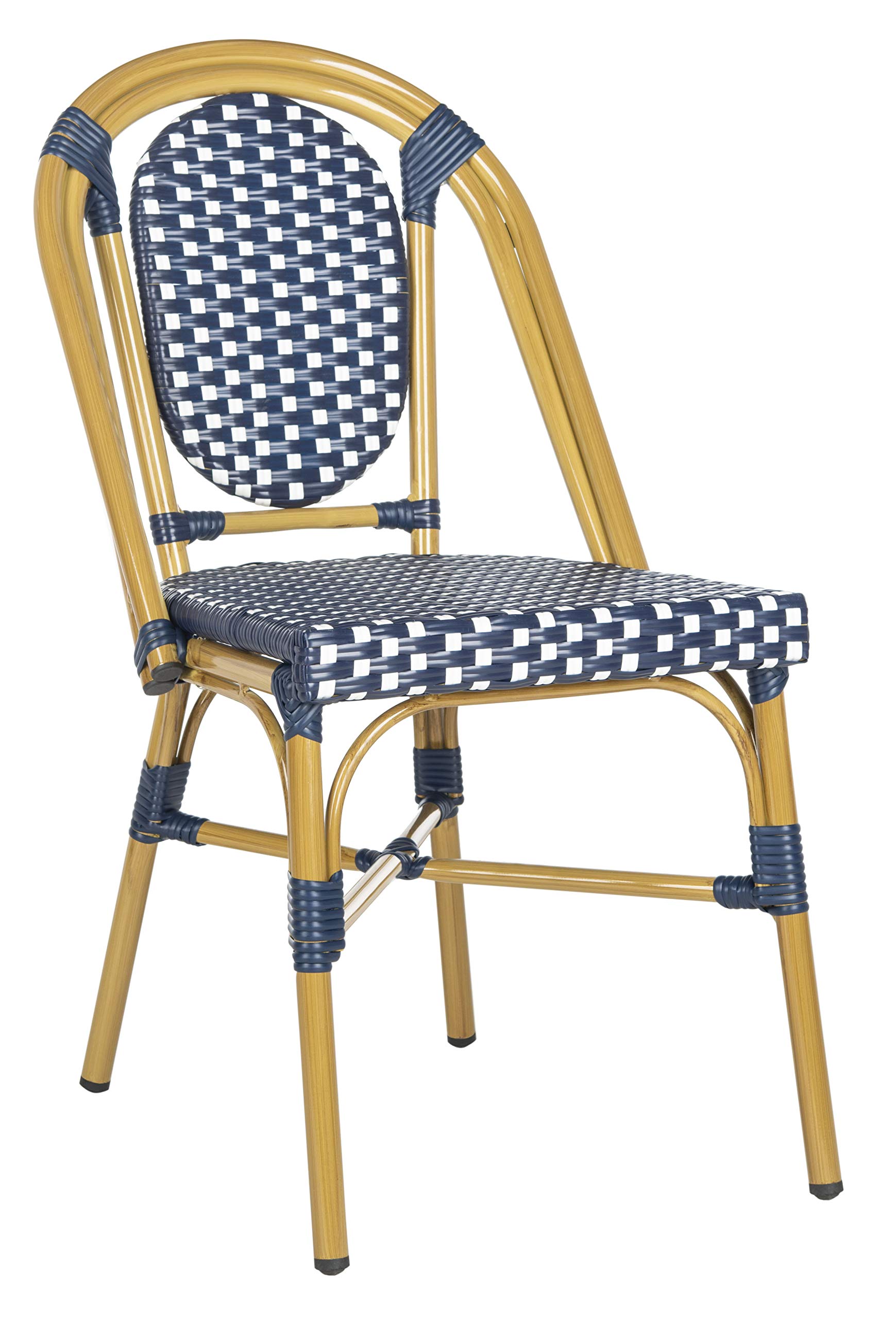 SAFAVIEH Outdoor Collection Lenda French Navy, White and Brown Stackable Bistro Chair (Set of 2)