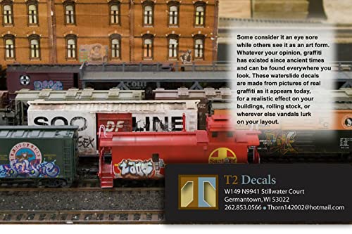 N Scale 1:160 Graffiti Waterslide Decals Set #48 - Weather Your Rolling Stock & Structures!