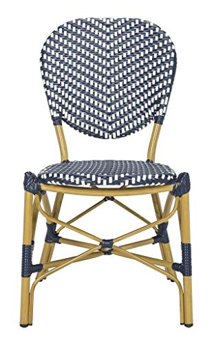 SAFAVIEH PAT4010A-SET2 Outdoor Collection Lisbeth Navy and White French Bistro Stacking Side Chair