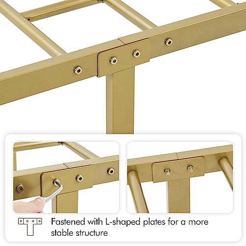 Yaheetech Queen Size Bed Frame Metal Platform Bed with Petal Accented Headboard, Mattress Foundation with Spacious Underbed Storage,No Box Spring Needed, Easy Assembly Queen Bed Frame, Antique Gold