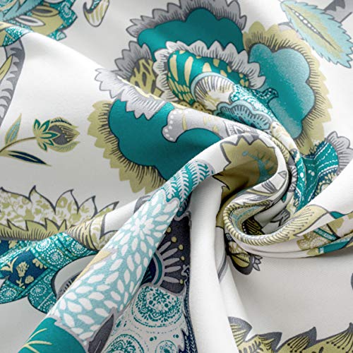 DriftAway Layla Classic America Style Floral Leaves Room Darkening Window Curtain Valance Rod Pocket 52 Inch by 18 Inch Plus 2 Inch Header Ivory Teal Gray 2 Pack