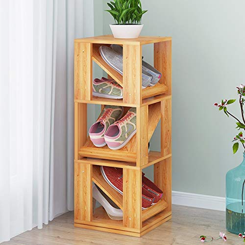 N/A Multifunctional 360 Degree Rotating Storage Rack Creative Wooden Shoes Cabinet Space-Saving Shoes Rack (Color : 3Layer)