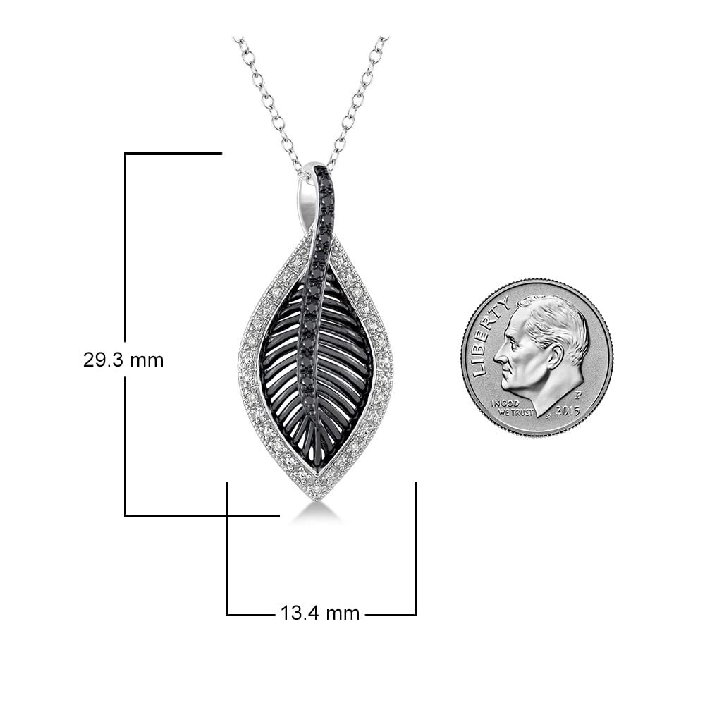 Evoque Natural Black Diamond Pendant (1/10 Ctw) - Sterling Silver Chain For Women With 18"
