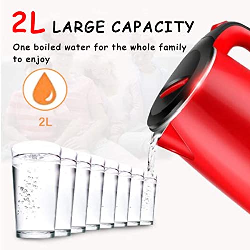 MDRBB Electric Kettle, Stainless Steel Tea Kettle, 1500W Fast Boiling Cordless Water Kettle, Electric Hot Water Kettle Tea Heater 2L with Auto Shut-Off, for Coffee, Tea, Beverages/Red/18 * 18 * 23Cm