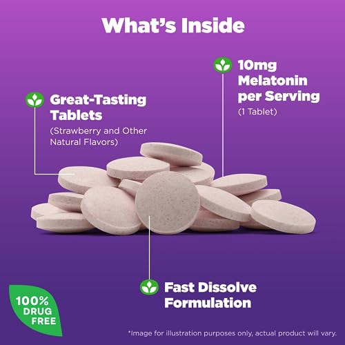 Natrol Melatonin Fast Dissolve Tablets, Help You Fall Asleep Faster, Stay Asleep Longer, Easy to Take, Dissolve in Mouth, Strengthen Immune System, Maximum Strength, Strawberry Flavor, 10mg, 200 Count